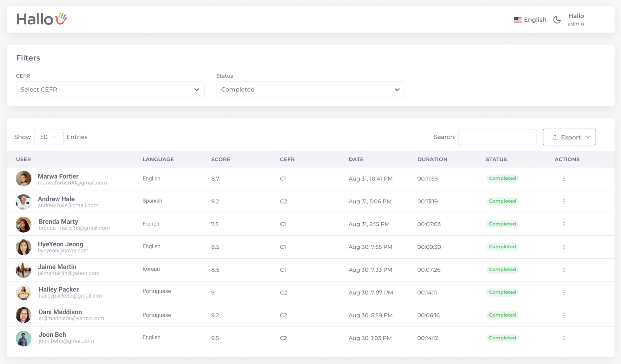 Placement testing - Hallo - Learn Languages with AI Tutors